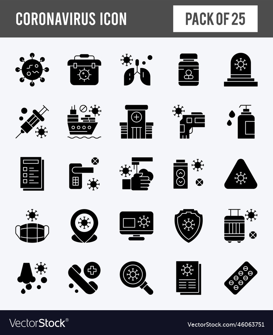 25 coronavirus glyph icon pack Royalty Free Vector Image