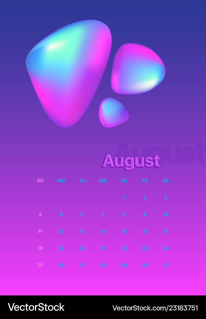 Abstract minimal calendar design for 2019 august Vector Image