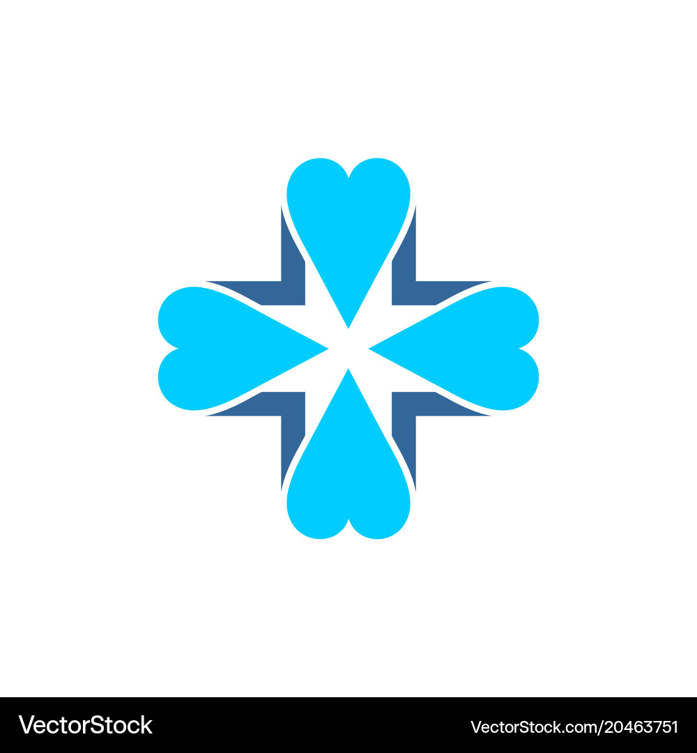 Blue cross covered by four hearts Royalty Free Vector Image