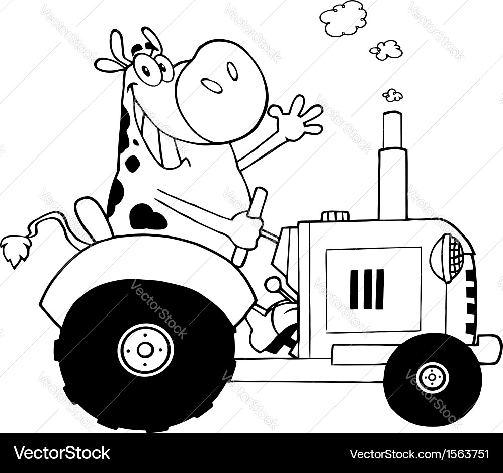 Cartoon cow on tractor Royalty Free Vector Image