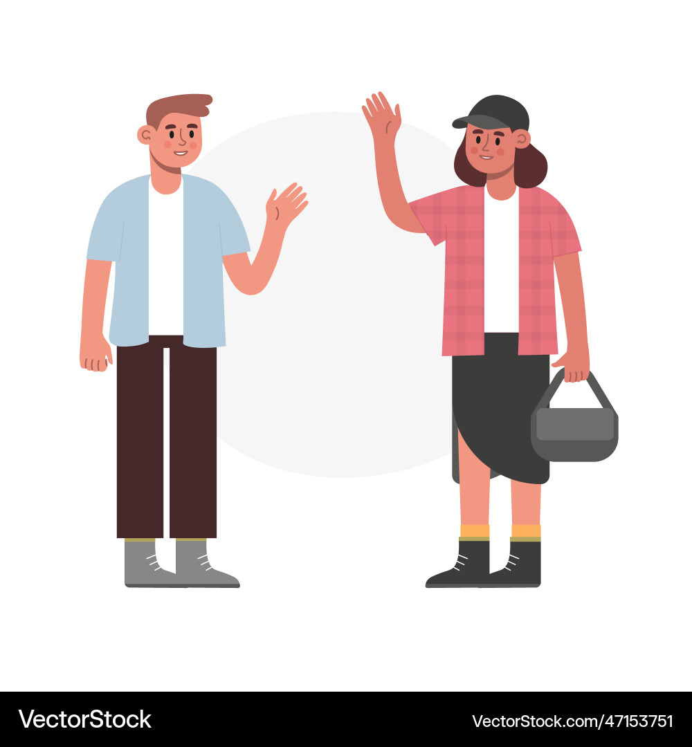 Couple waving each other when meet outdoors Vector Image