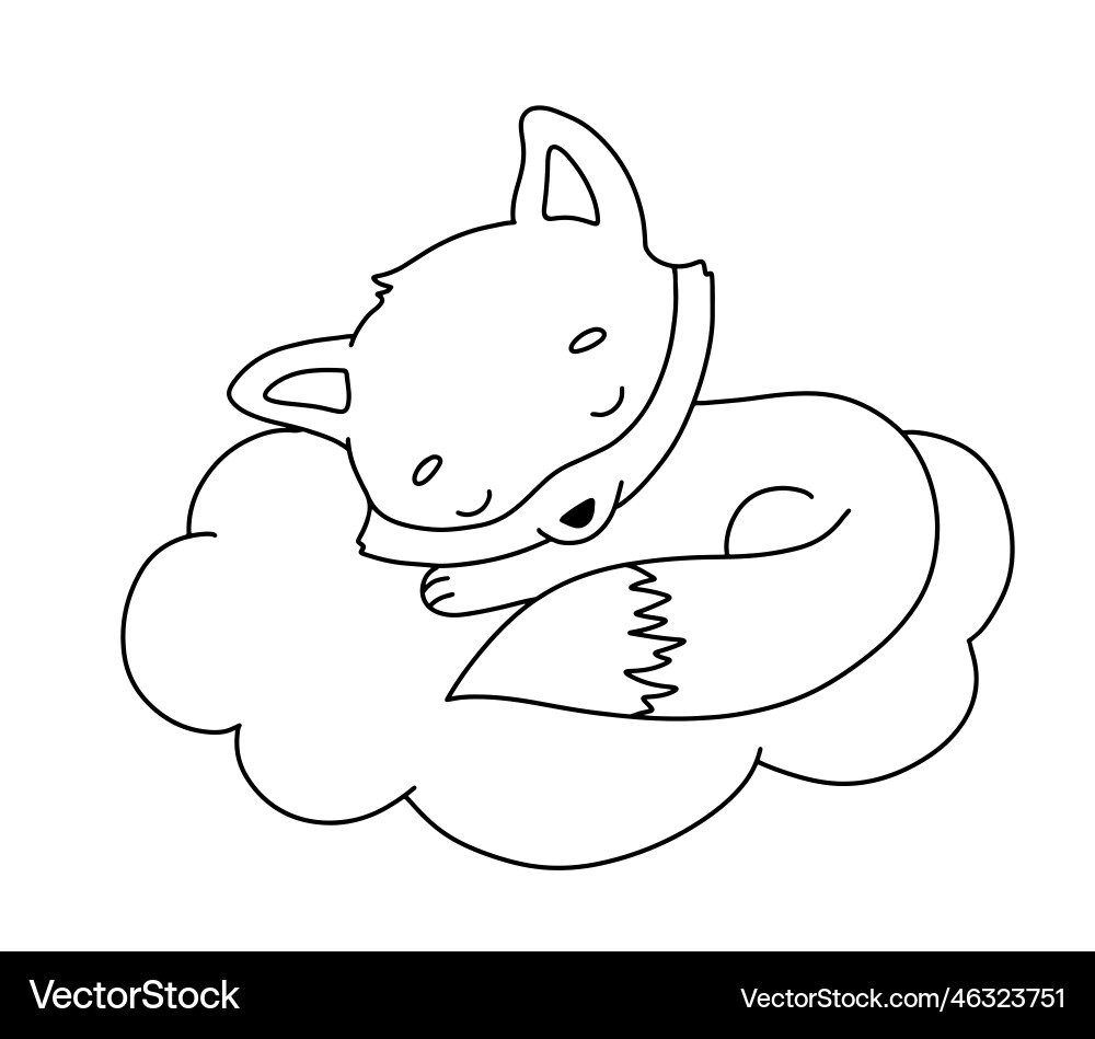 Cute dreaming fox on cloud cartoon hand drawn Vector Image