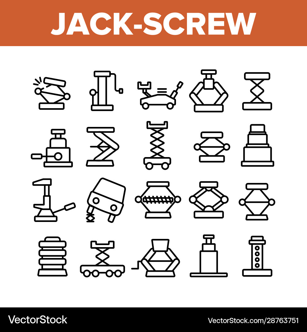 Jack-screw equipment collection icons set Vector Image
