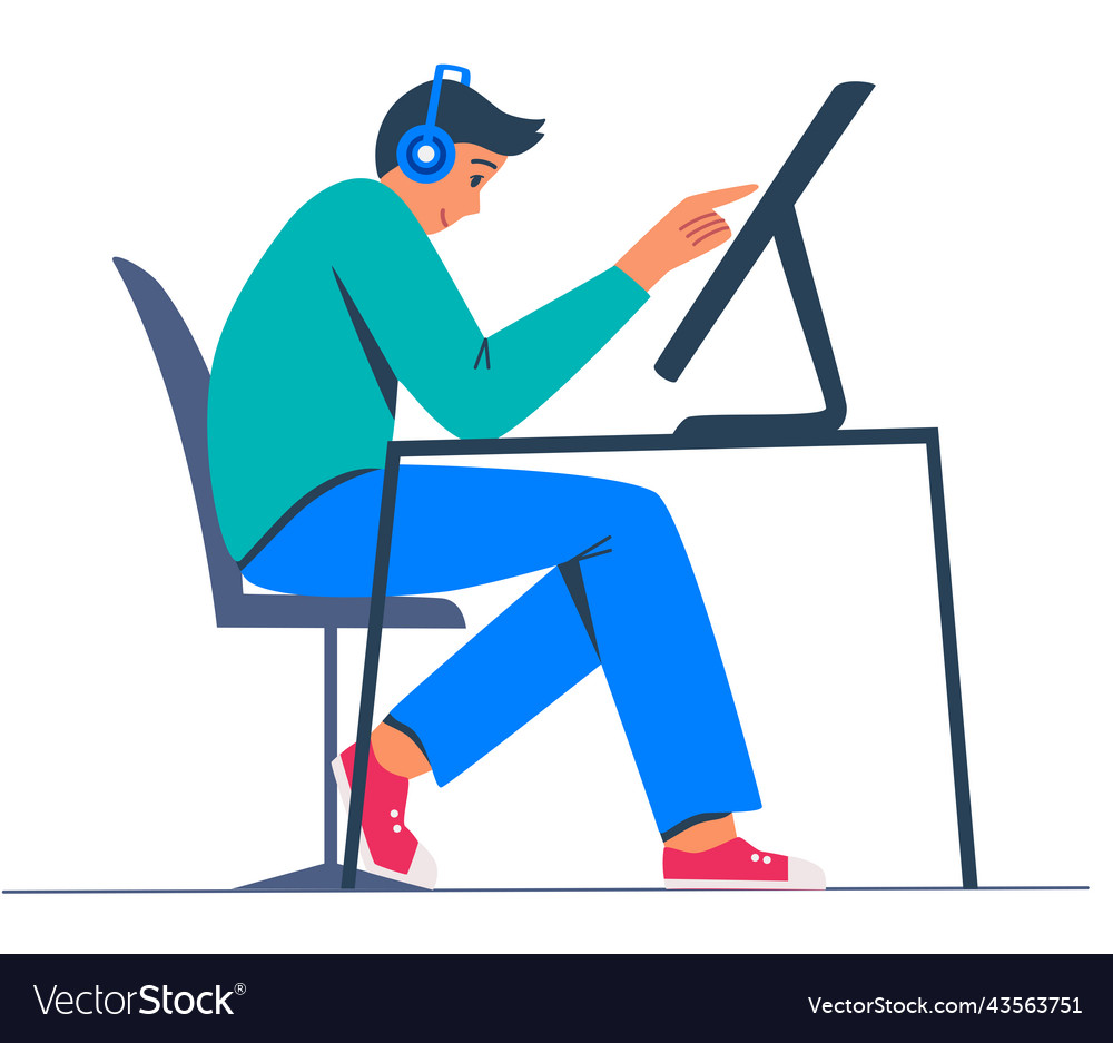 Man is working at a computer business Royalty Free Vector