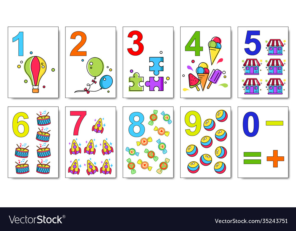 Mathematics cards for children play kids Vector Image