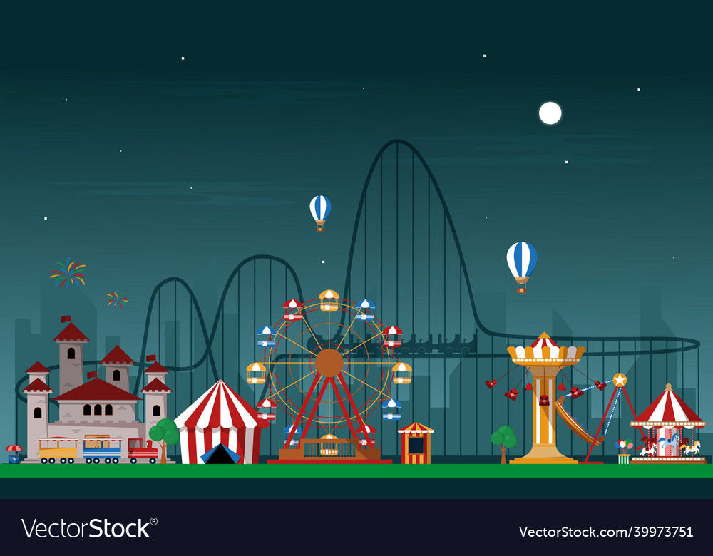 Night amusement park fun fair carnival flat Vector Image