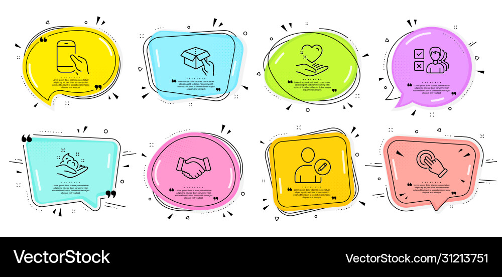 Opinion handshake and edit user icons set hold Vector Image