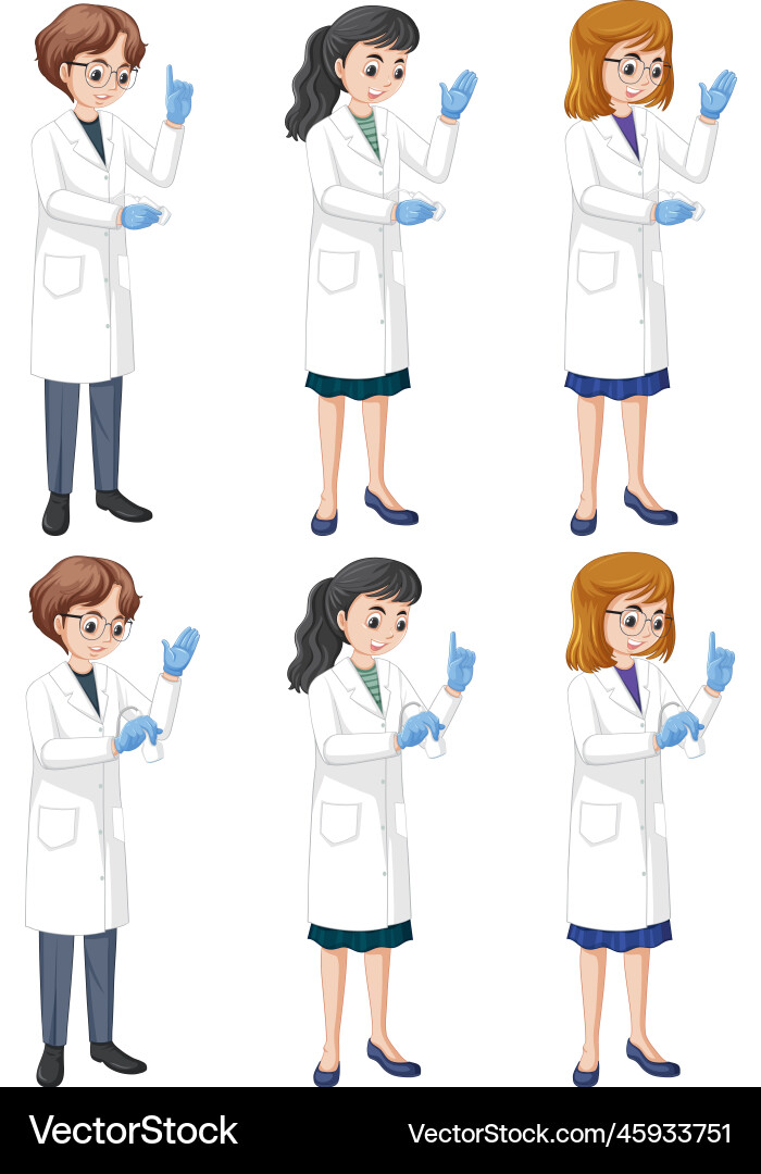 Set of doctor characters standing with explain Vector Image