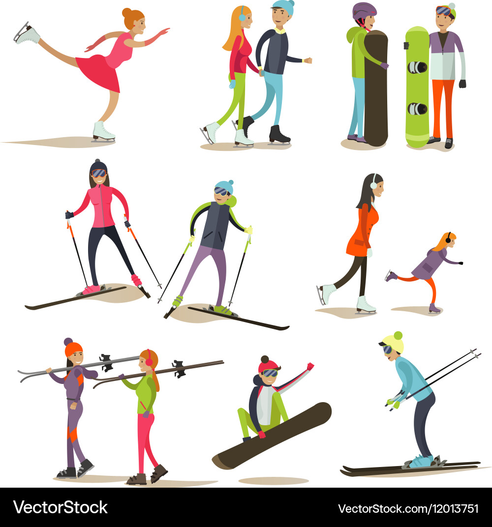 Set of winter activities concept design Royalty Free Vector
