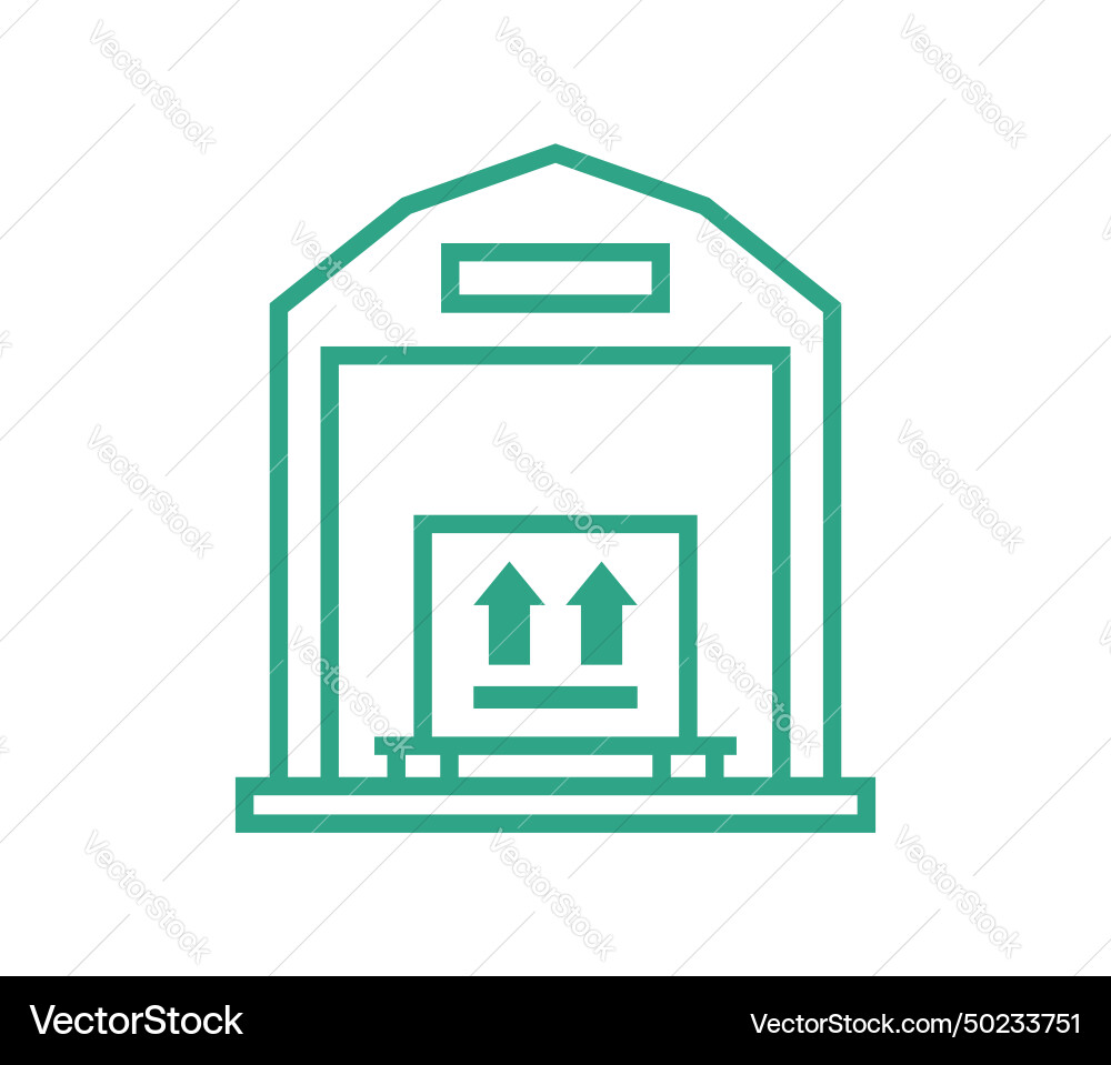 Small warehouse with box on pallet outline icon Vector Image