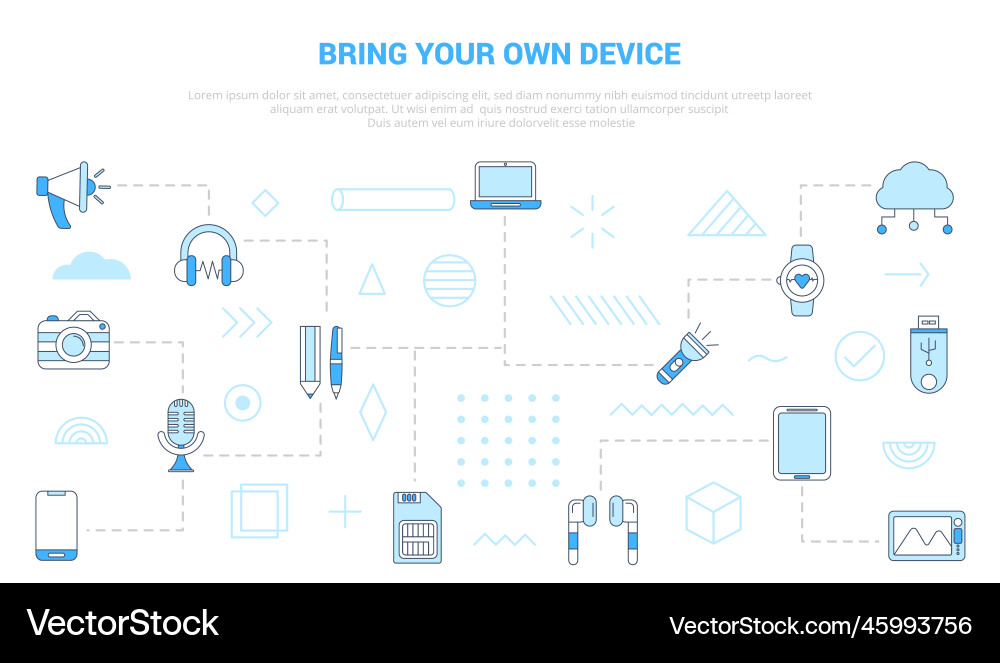 Byod bring your own devices concept with icon set Vector Image