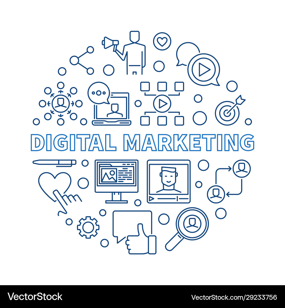 Digital marketing round concept outline Royalty Free Vector
