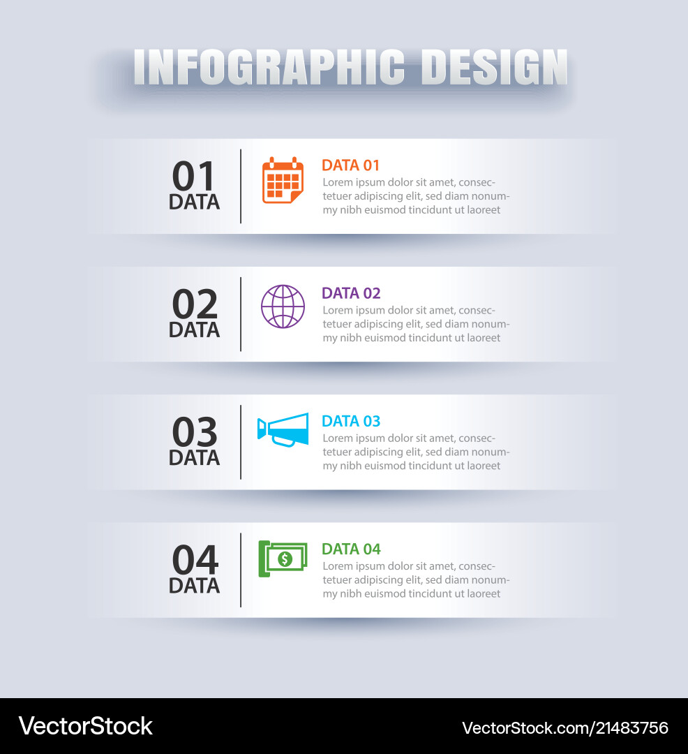 Infographics tab in horizontal paper index with 4 Vector Image