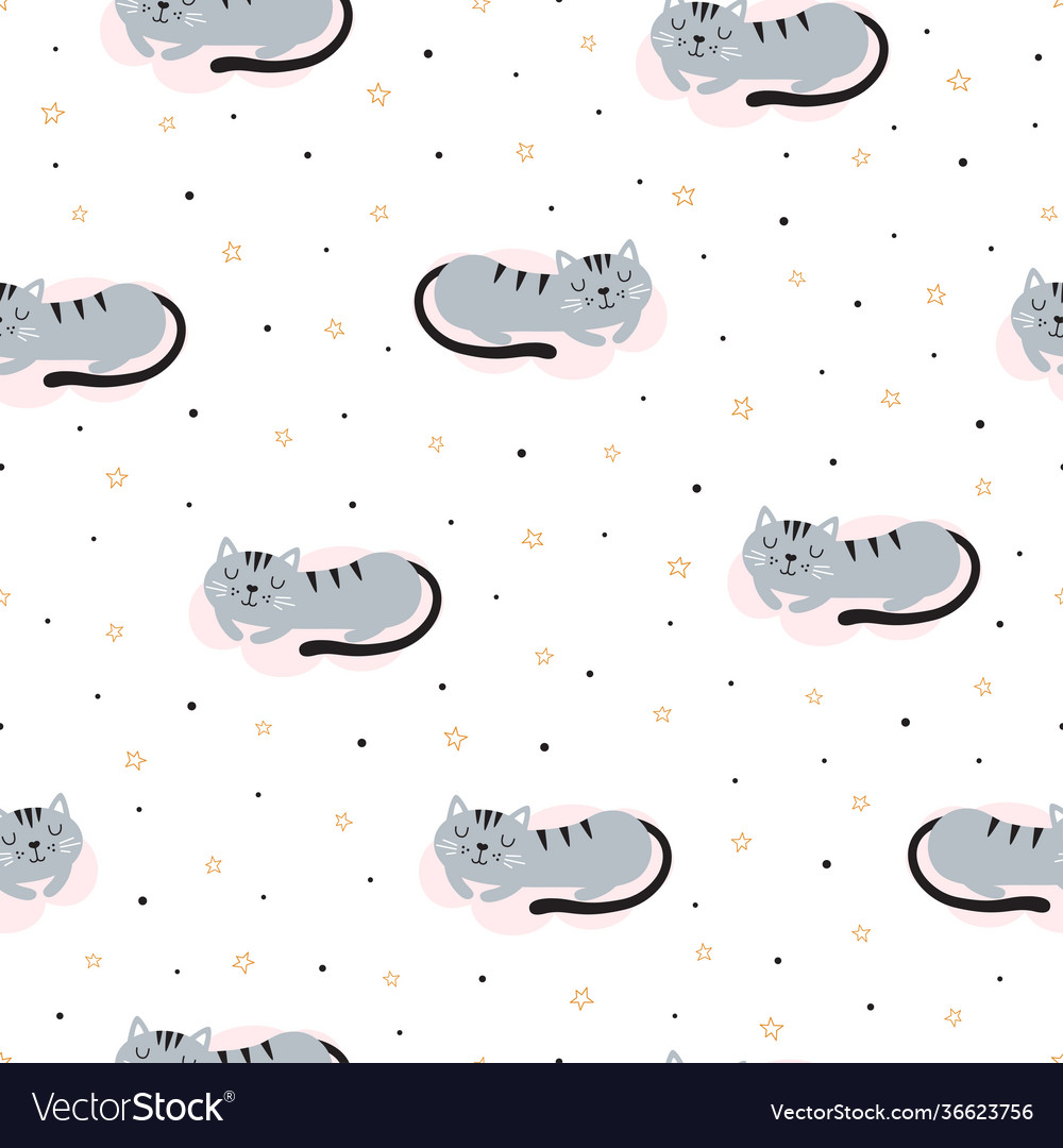 Seamless pattern with sleeping cat Royalty Free Vector Image