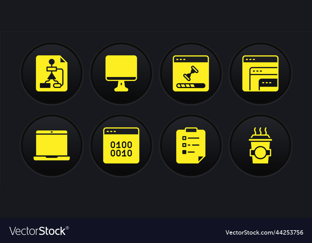 Set laptop software binary code clipboard Vector Image