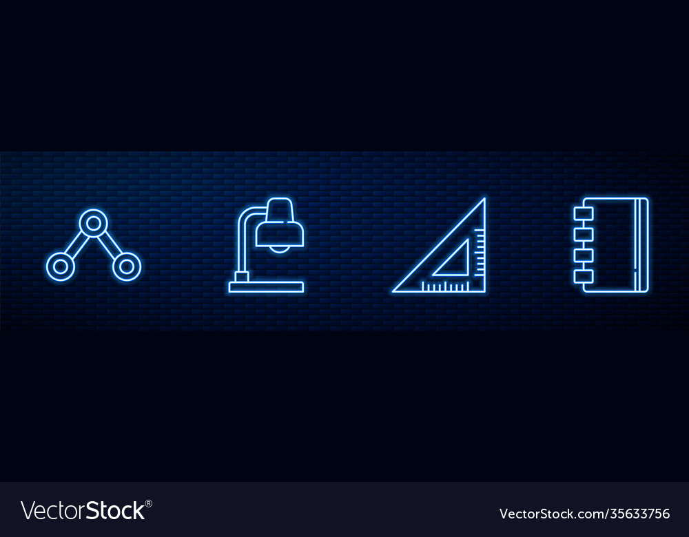 Set Line Triangular Ruler Molecule Table Lamp Vector Image