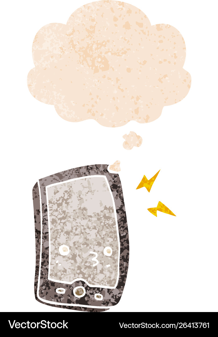 Cartoon mobile phone and thought bubble in retro Vector Image