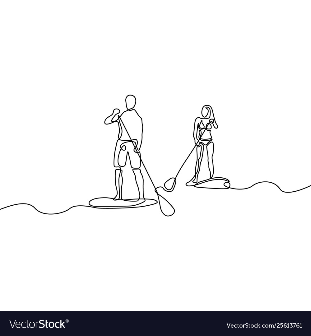 Continuous line man and woman doing paddle Vector Image Continuous line man and woman doing paddle Vector Image
