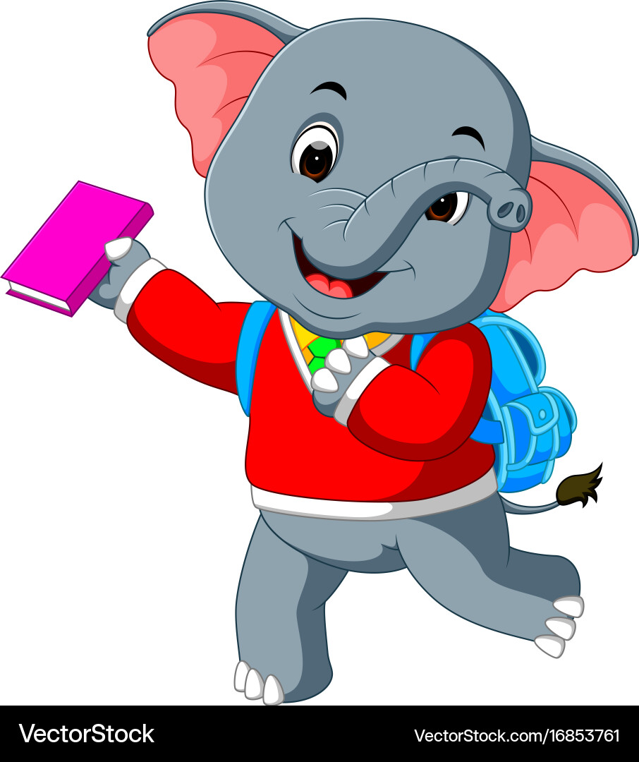 Cute elephant on his way to school Royalty Free Vector Image
