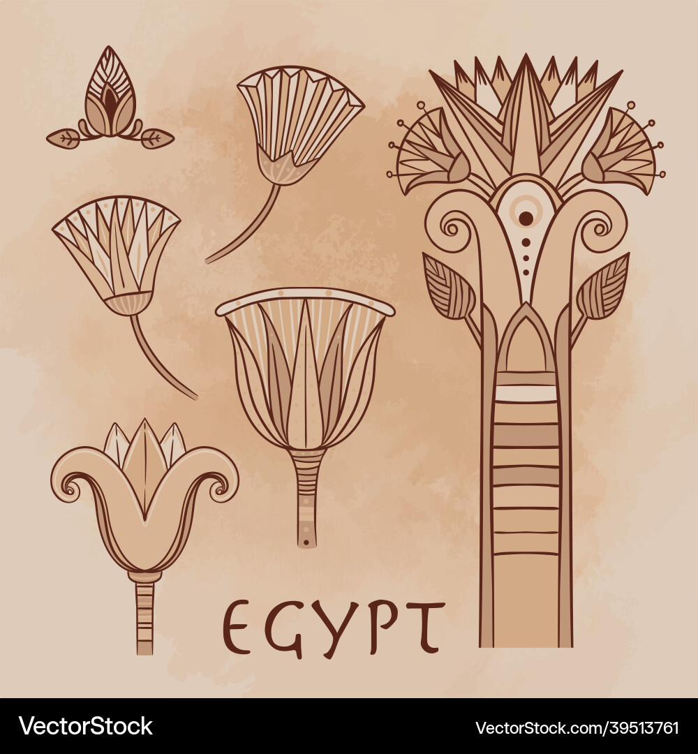 Egyptian floral design element set over beige Vector Image