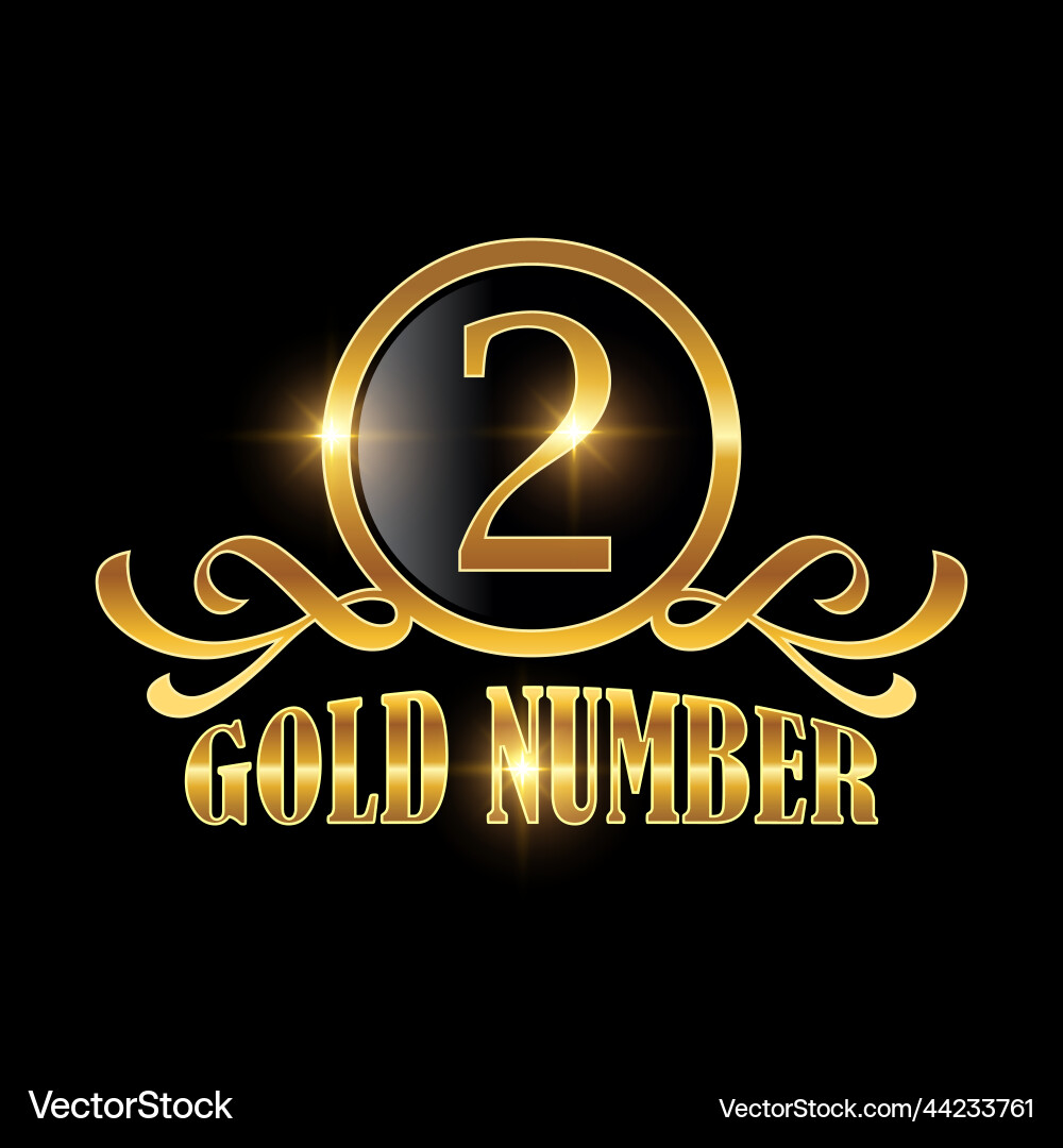 Golden number 2 logo sign Royalty Free Vector Image