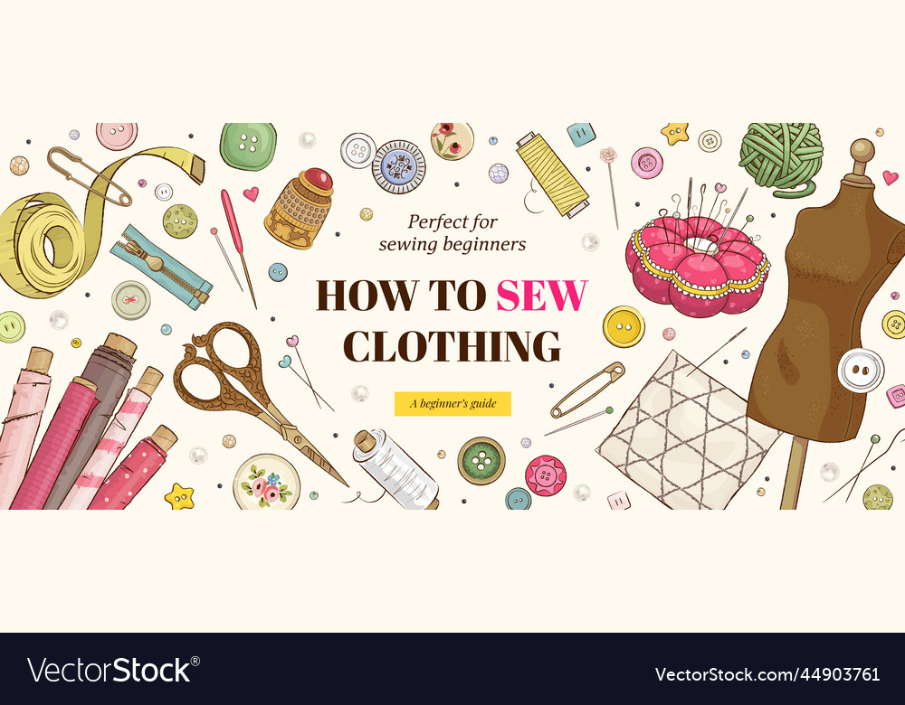 Sewing course for beginners banner template Vector Image