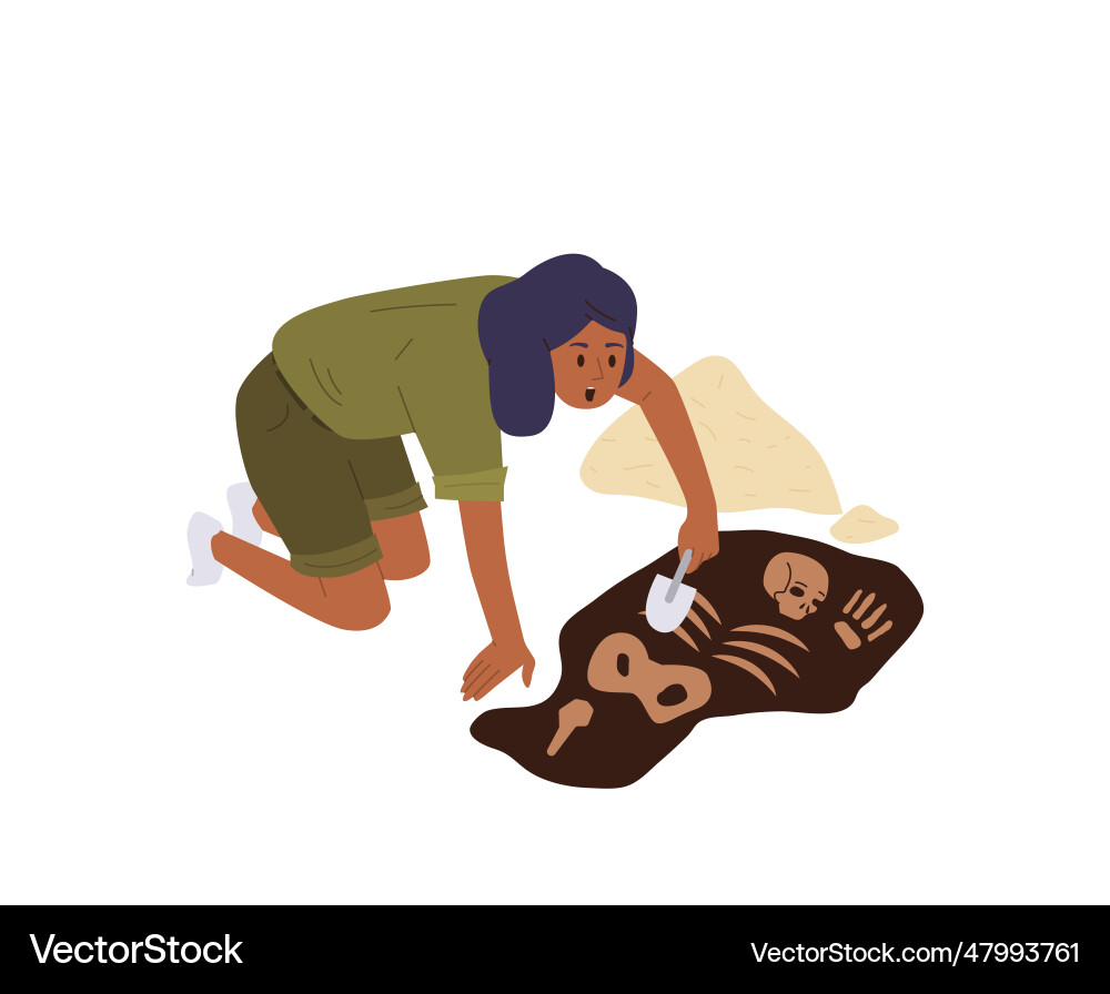 Woman archeologist digging soil and finding human Vector Image