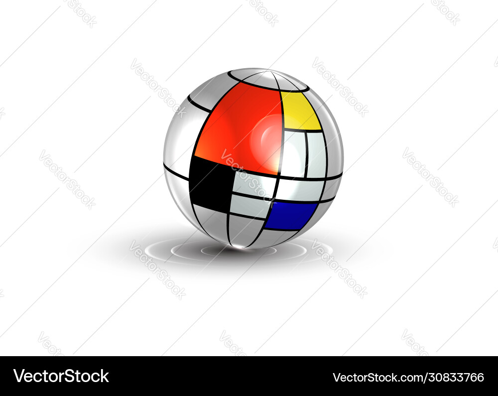 3d metallic ball colorful sphere mondrian texture Vector Image