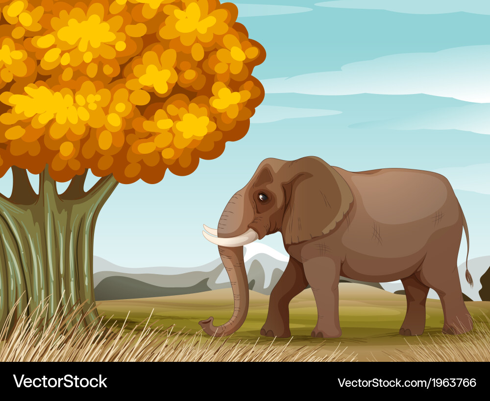 A big brown elephant near the big tree Royalty Free Vector