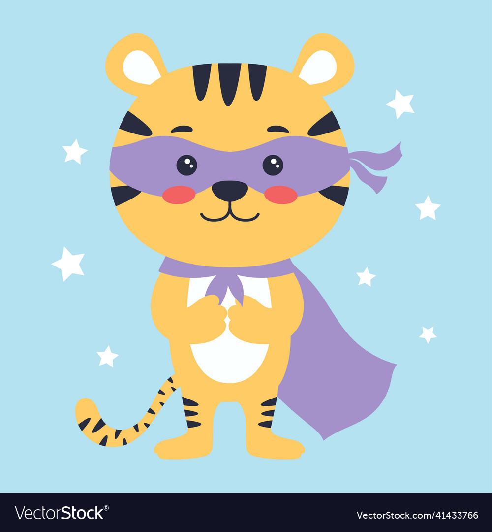 Cartoon cute super hero tiger Royalty Free Vector Image