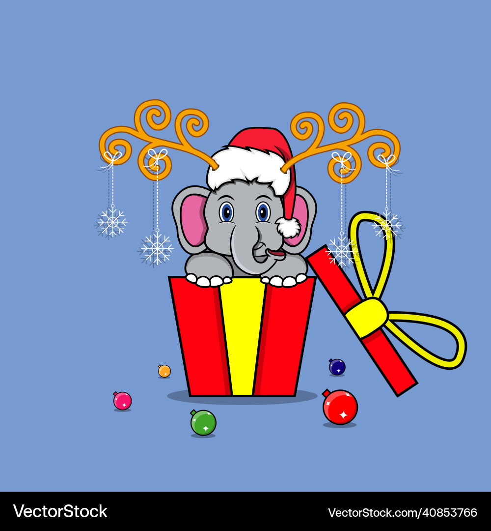 Cute elephant on gift with santa claus hat Vector Image