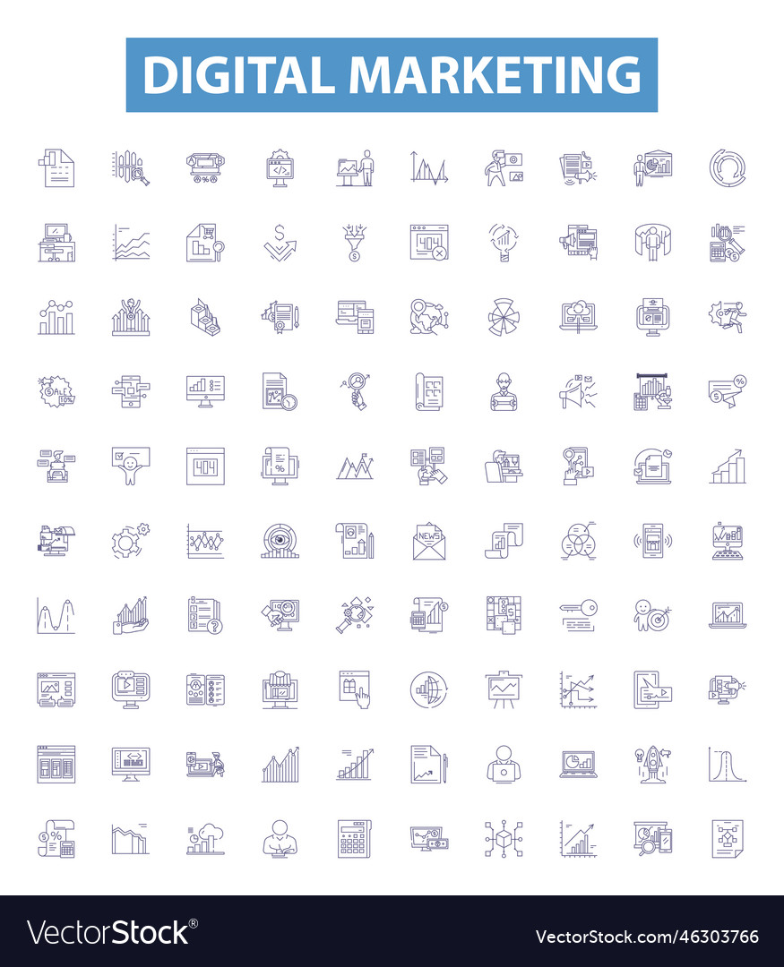 Digital marketing line icons signs set Royalty Free Vector