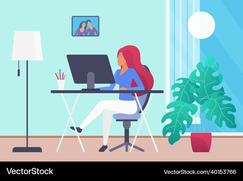 Freelancer woman teleworking at home Royalty Free Vector