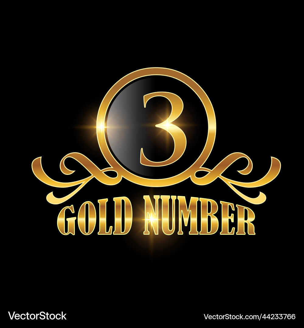 Golden number 3 logo sign Royalty Free Vector Image