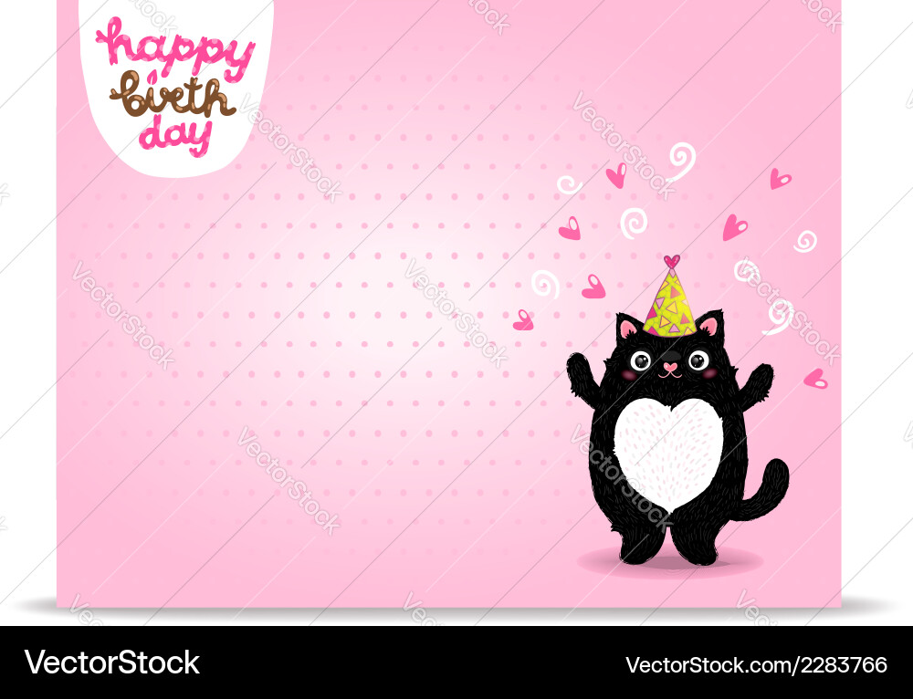 Happy birthday card background with a cat Vector Image
