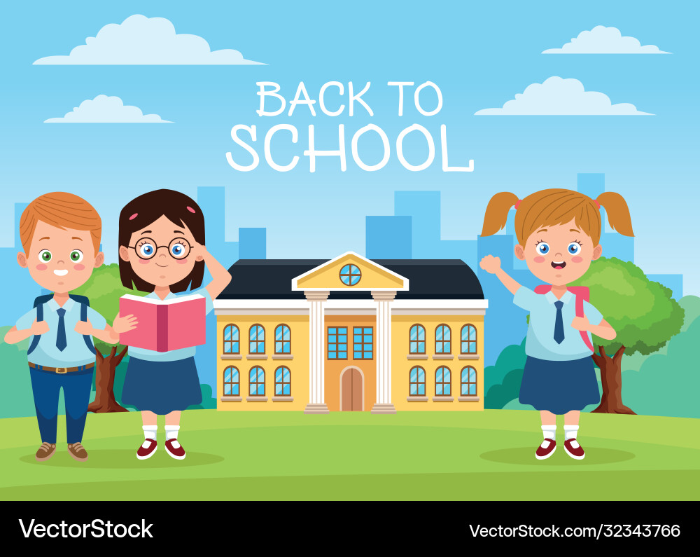 Little students group with uniforms in school Vector Image