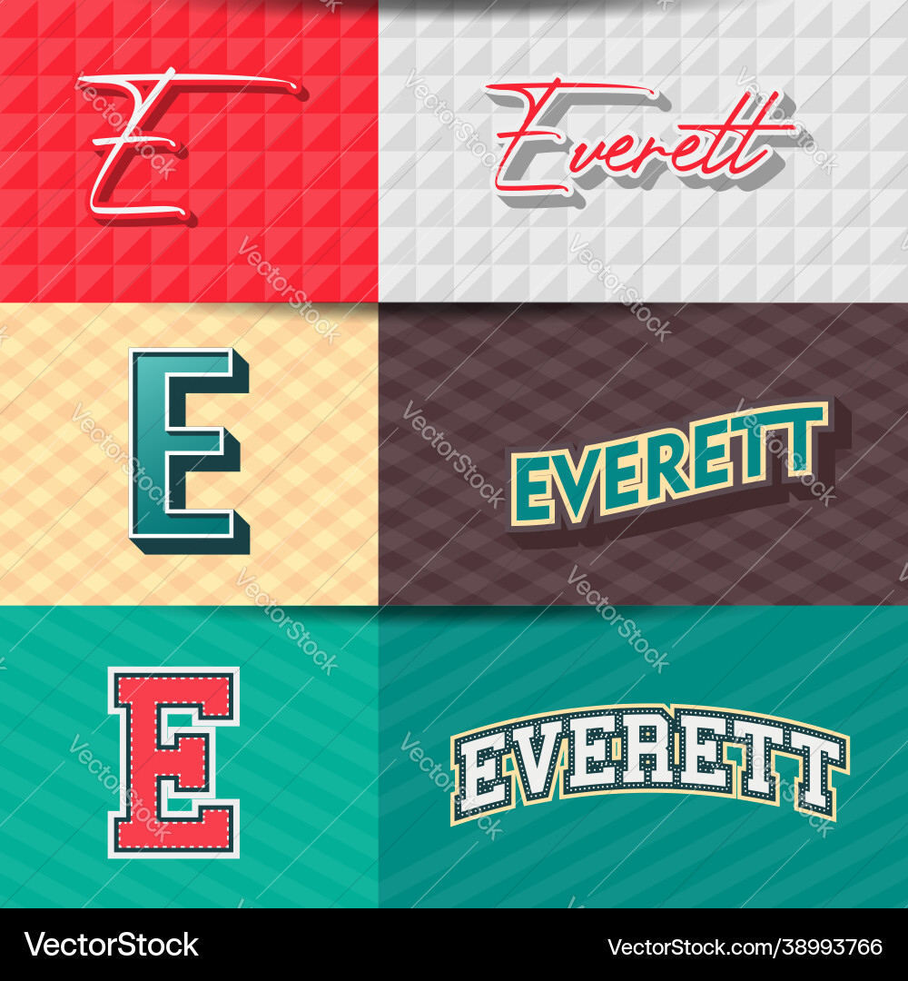 Male nameeverett in various retro graphic design Vector Image