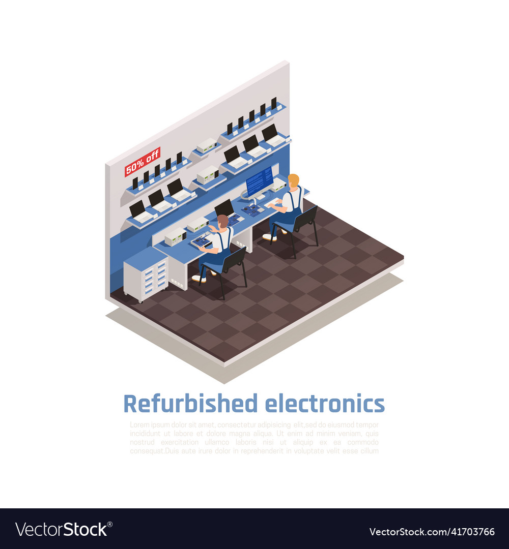 Refurbished electronics isometric composition Vector Image