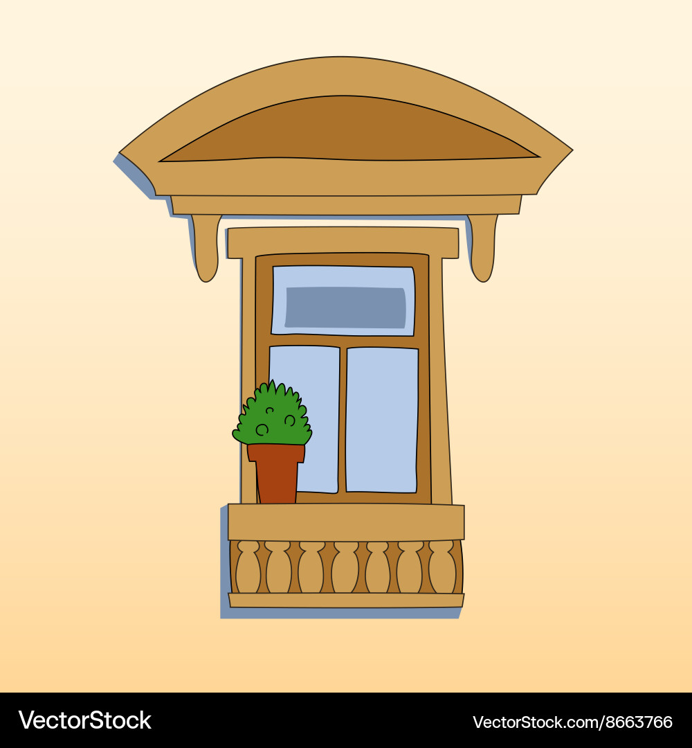 Retro style window exterior with a plant Vector Image