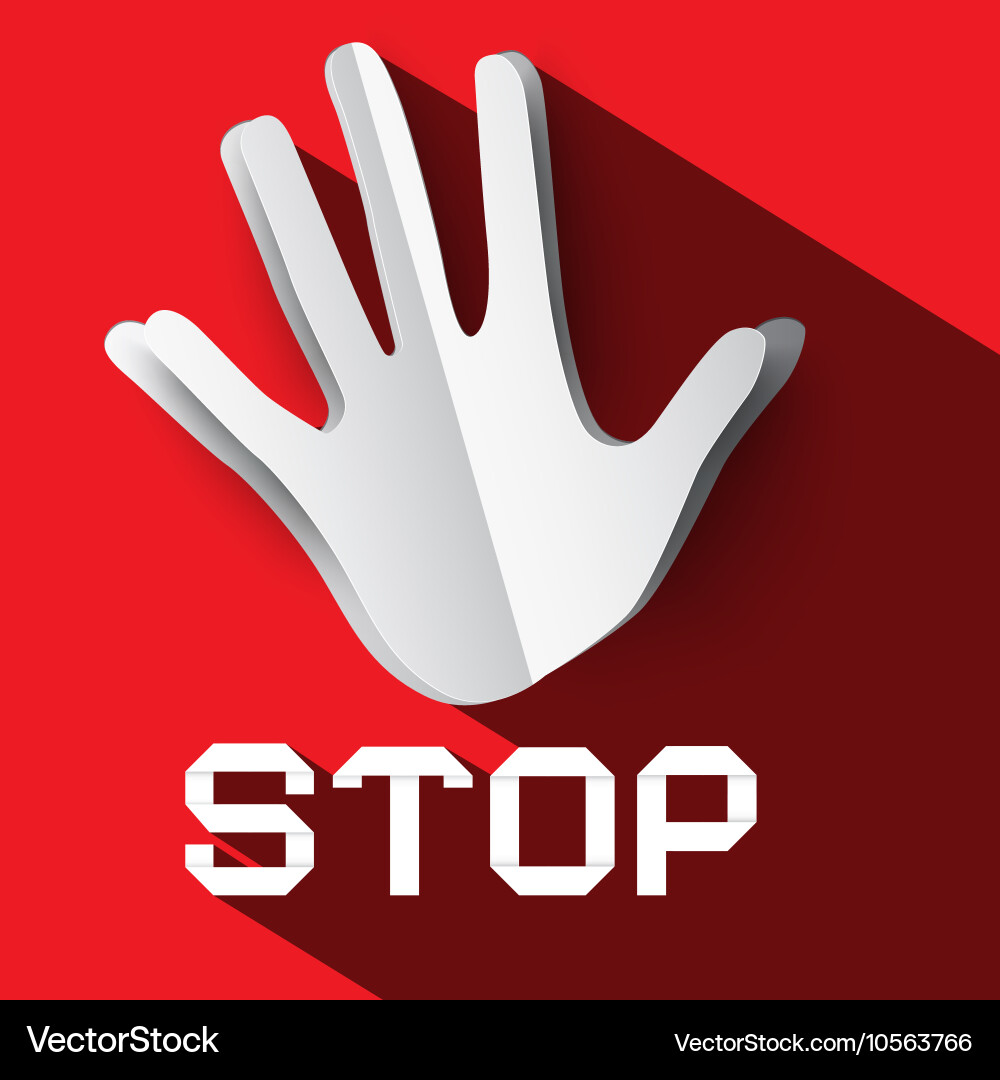 Stop sign palm hand with title symbol Royalty Free Vector