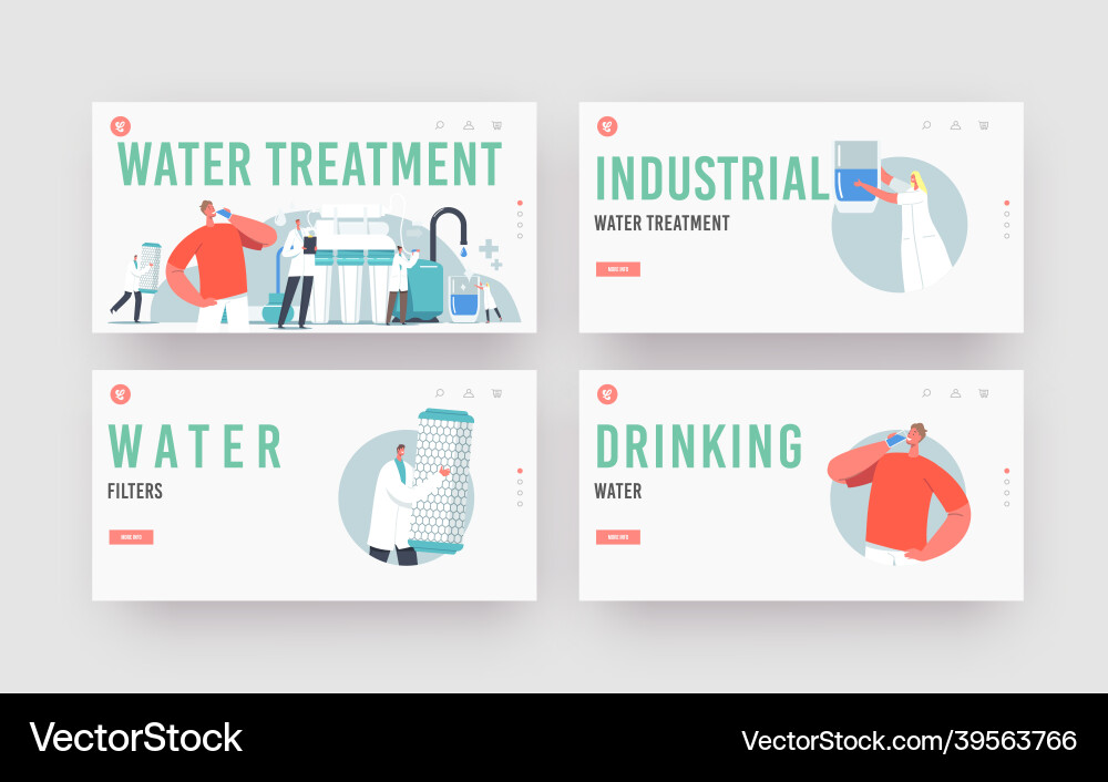 Water treatment system landing page template set Vector Image