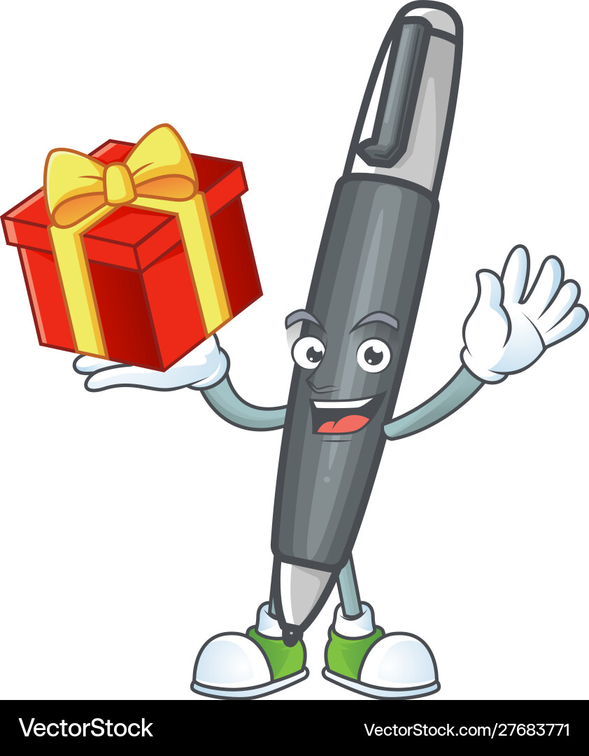 Bring gift black ballpoint cartoon character with Vector Image