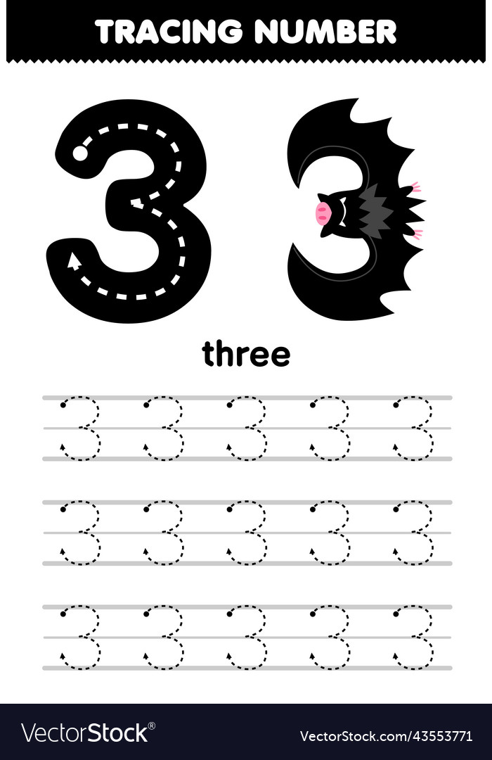 Education game for children tracing number three Vector Image