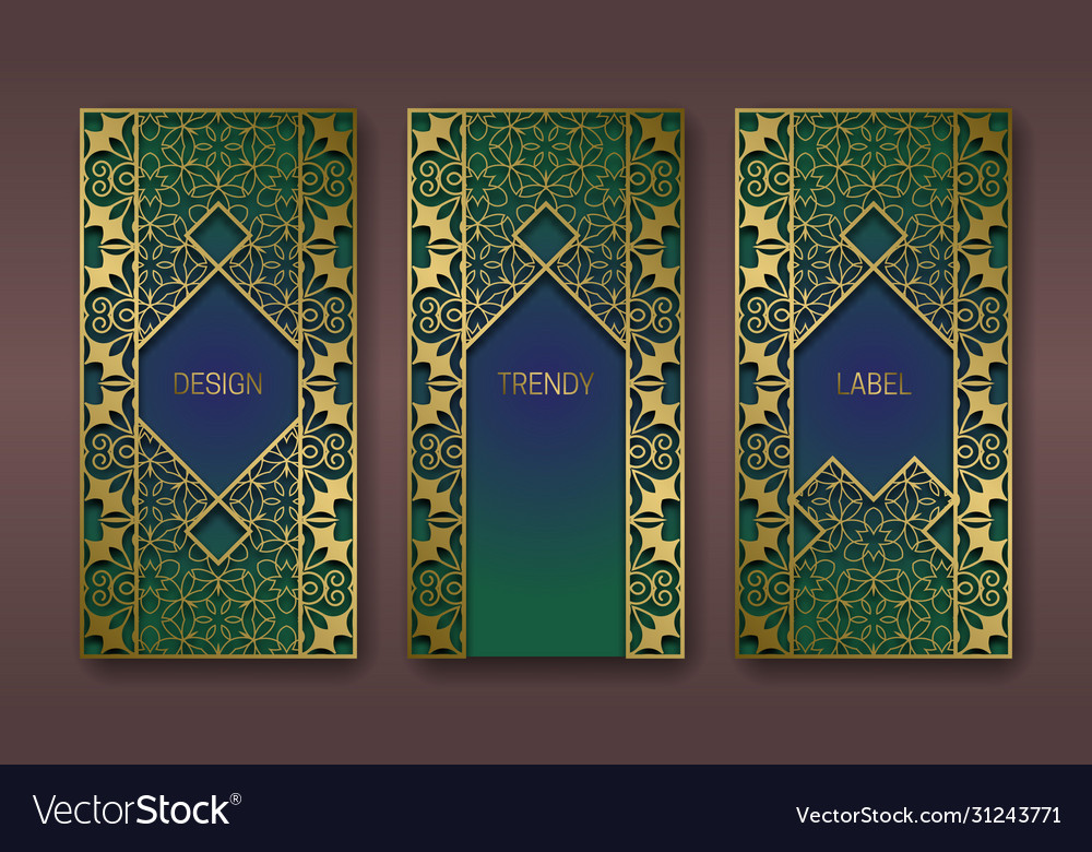 Golden patterned packaging design set labels Vector Image