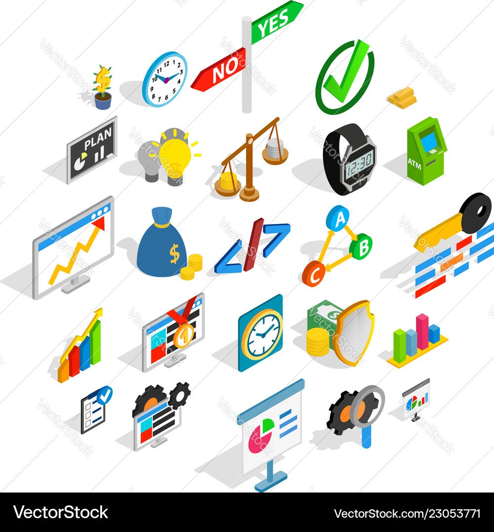 Golden time icons set isometric style Royalty Free Vector