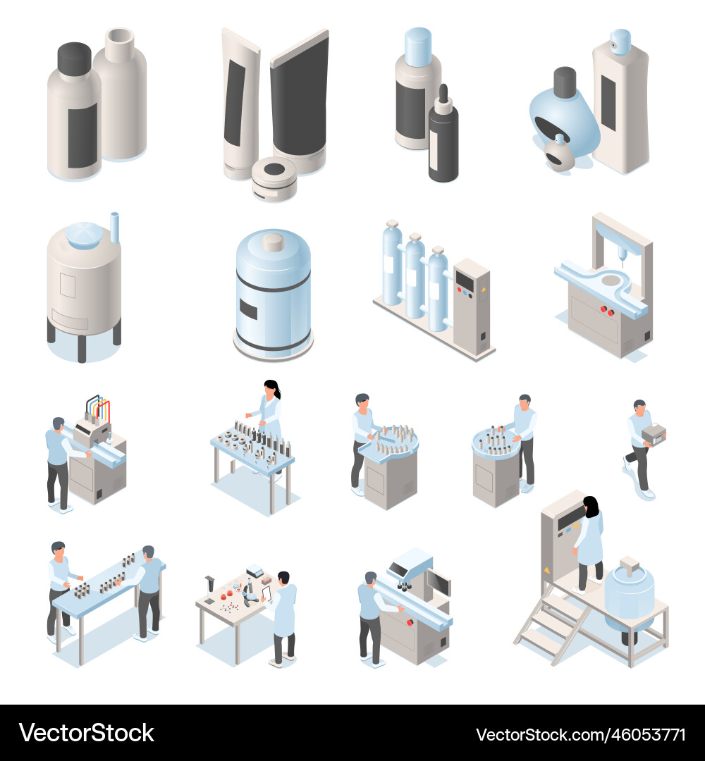 Isometric cosmetic production icons Royalty Free Vector