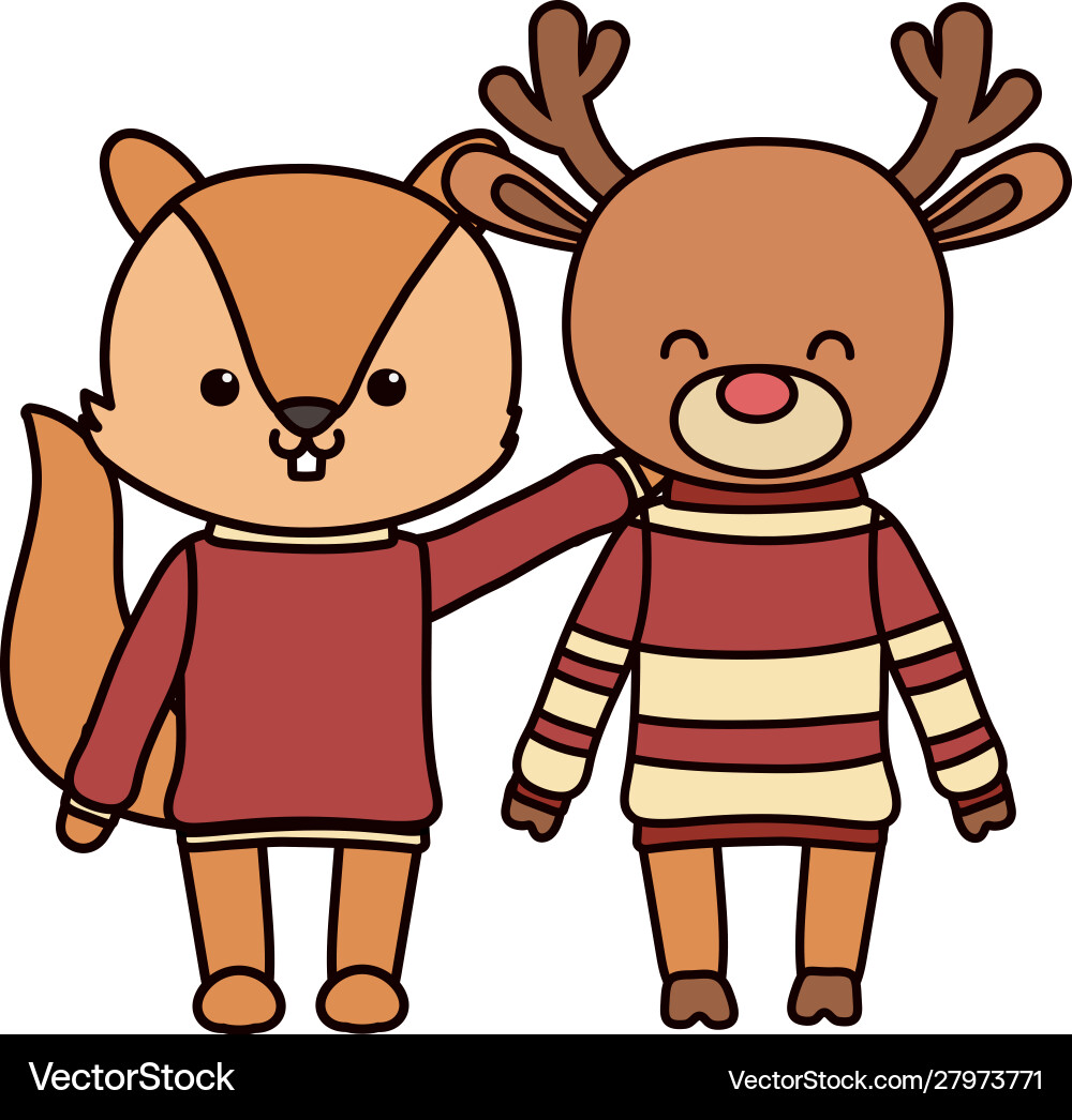Merry christmas celebration cute squirrel and deer