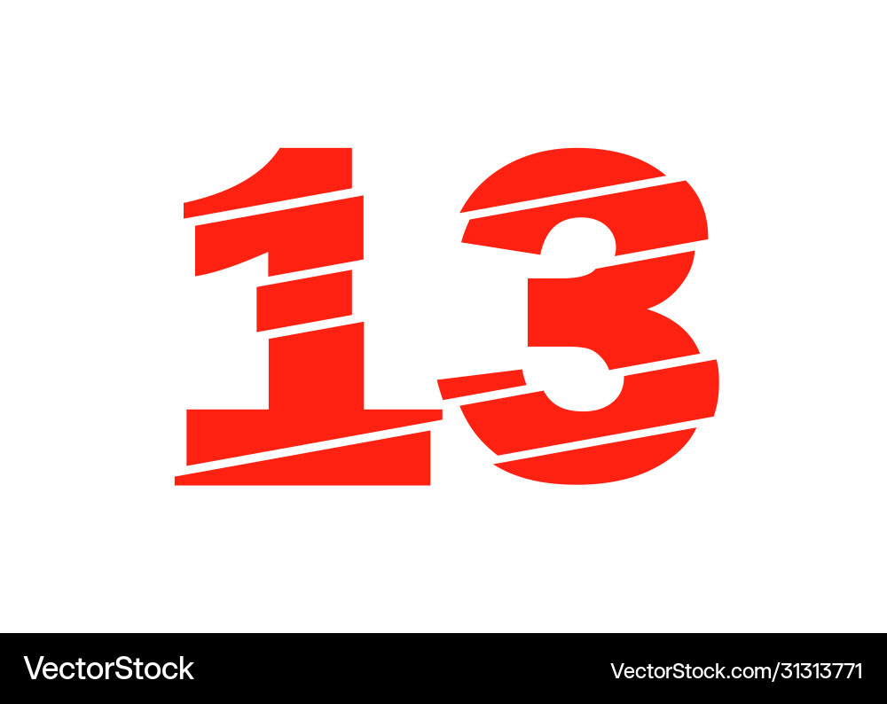 Modern red 13 number design numeral trendy flat Vector Image