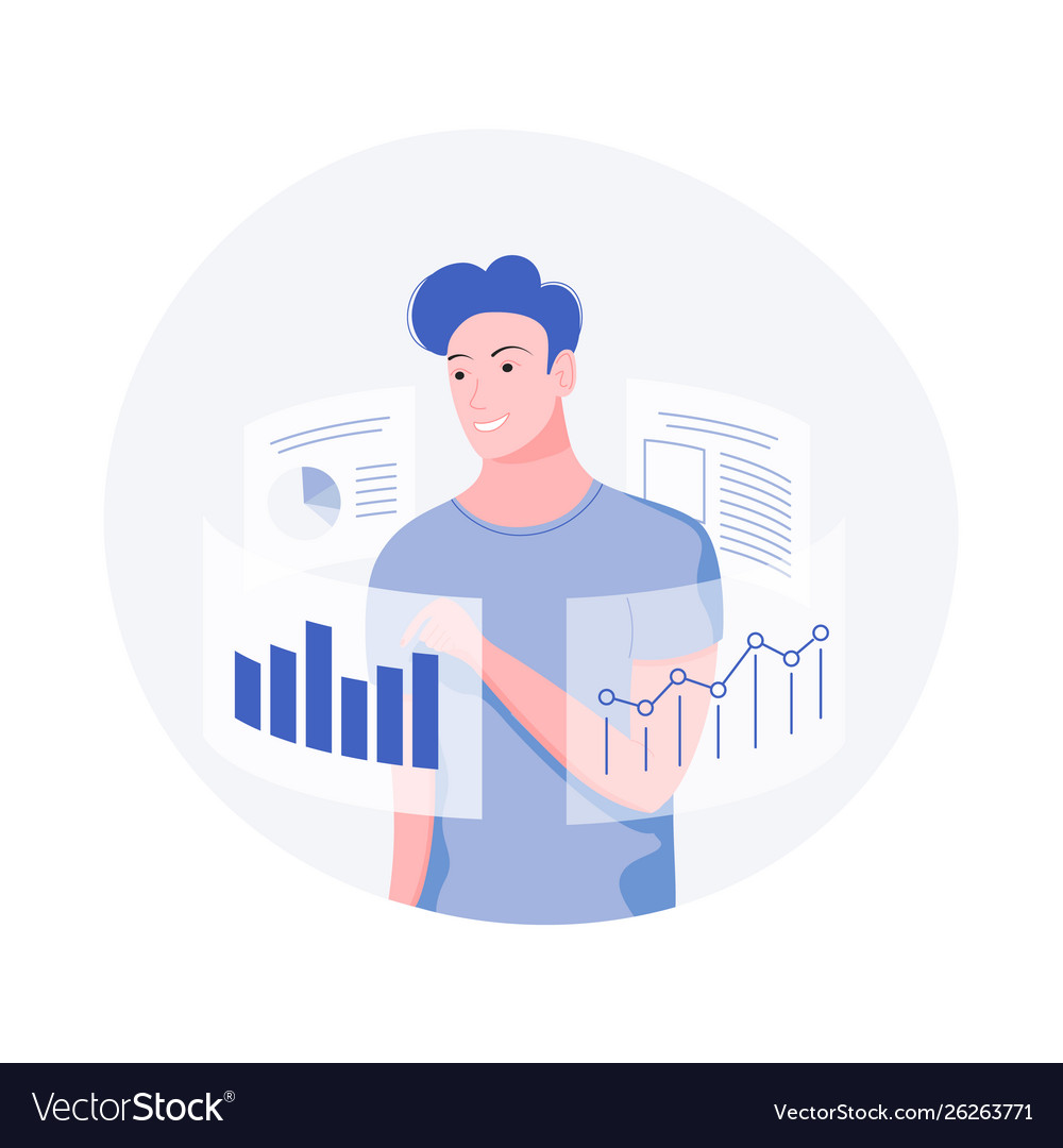 Young man analyzing statistics Royalty Free Vector Image