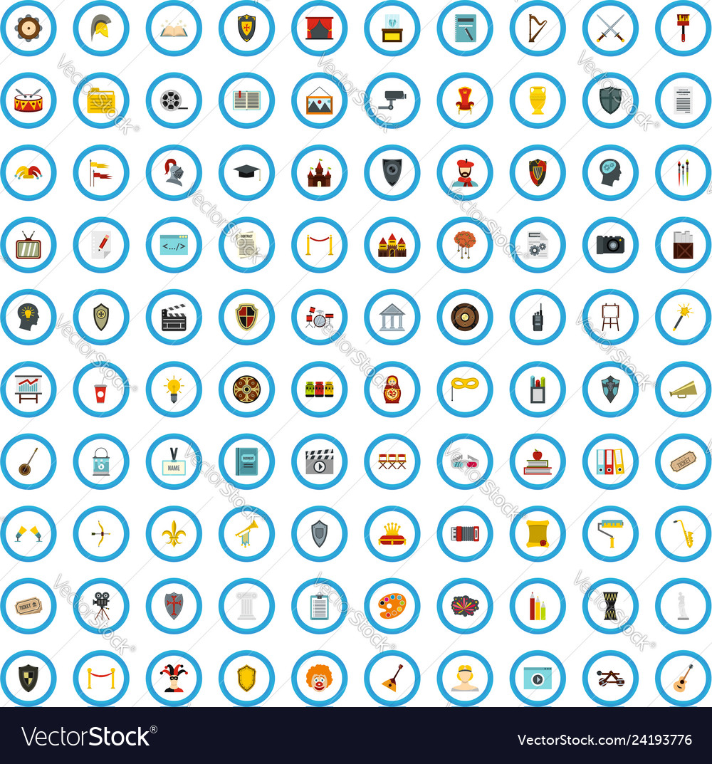 100 design document icons set flat style Vector Image